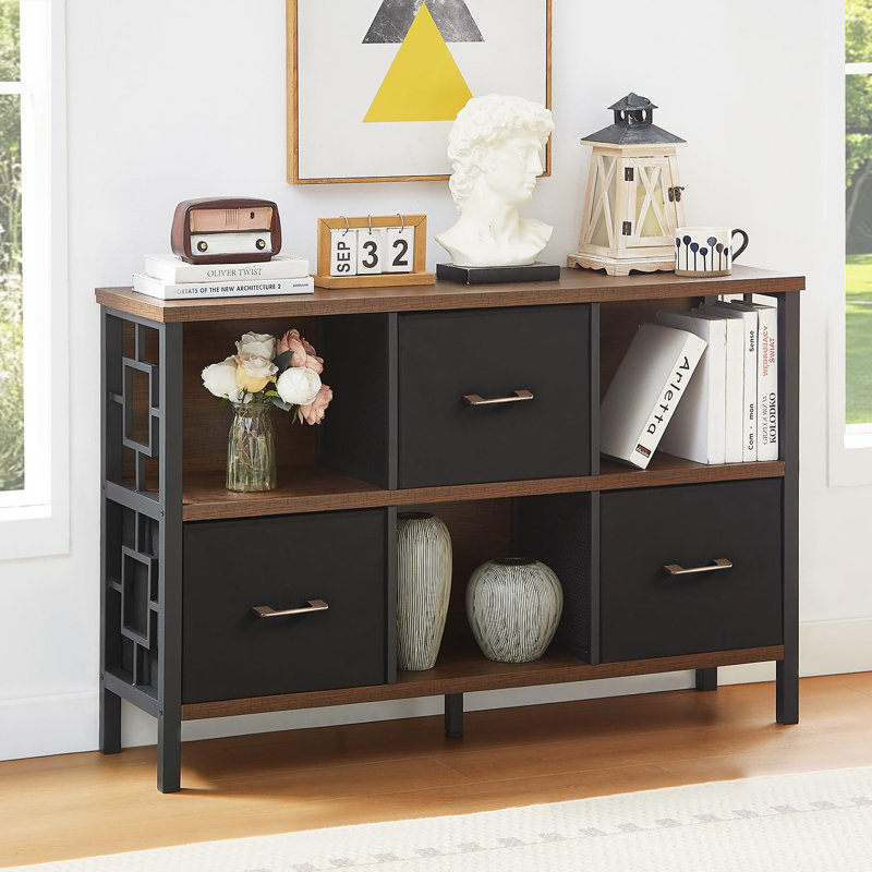 17 Stories 6 Cube Storage Organizer Shelf Rustic Short Bookshelf With 3 Cube Storage Bin Industrial Horizontal Bookshelf With Metal Frame Brown Wayfair Canada